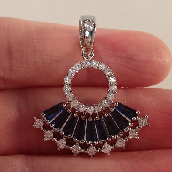 Jewelry | 18k White Gold Filled Fan Navy Blue Diamond Zircon Necklace ...